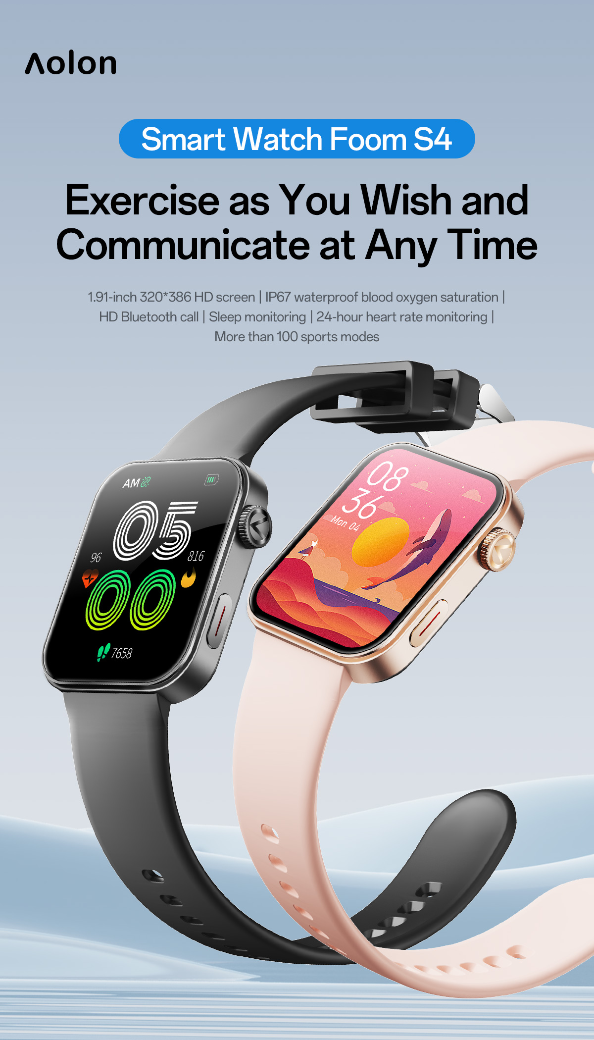 Aolon FOOM S4 Smart Watch Original Runing Pace HD Bluetooth Call Ultra ...