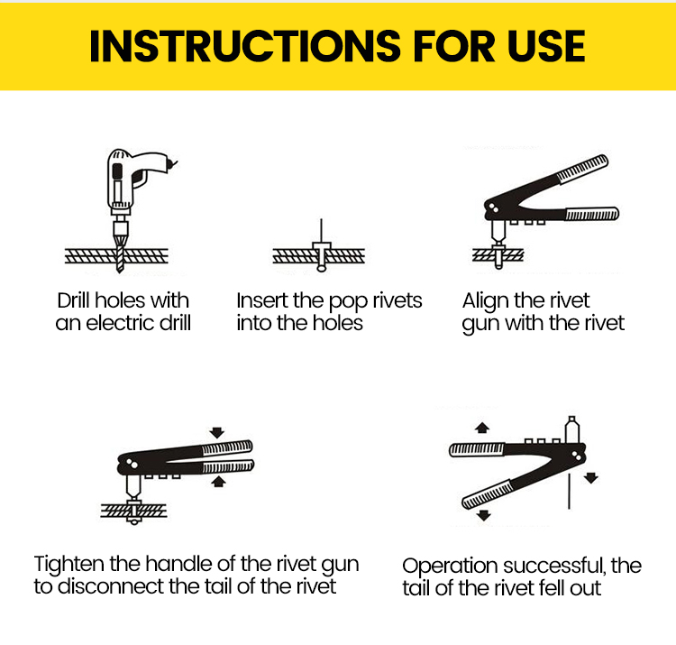 Rivet Gunual Core 100 Rivets Pulling Gun Heavy-Duty Hand Riveter Kit 4 Interchangeable Heads ...