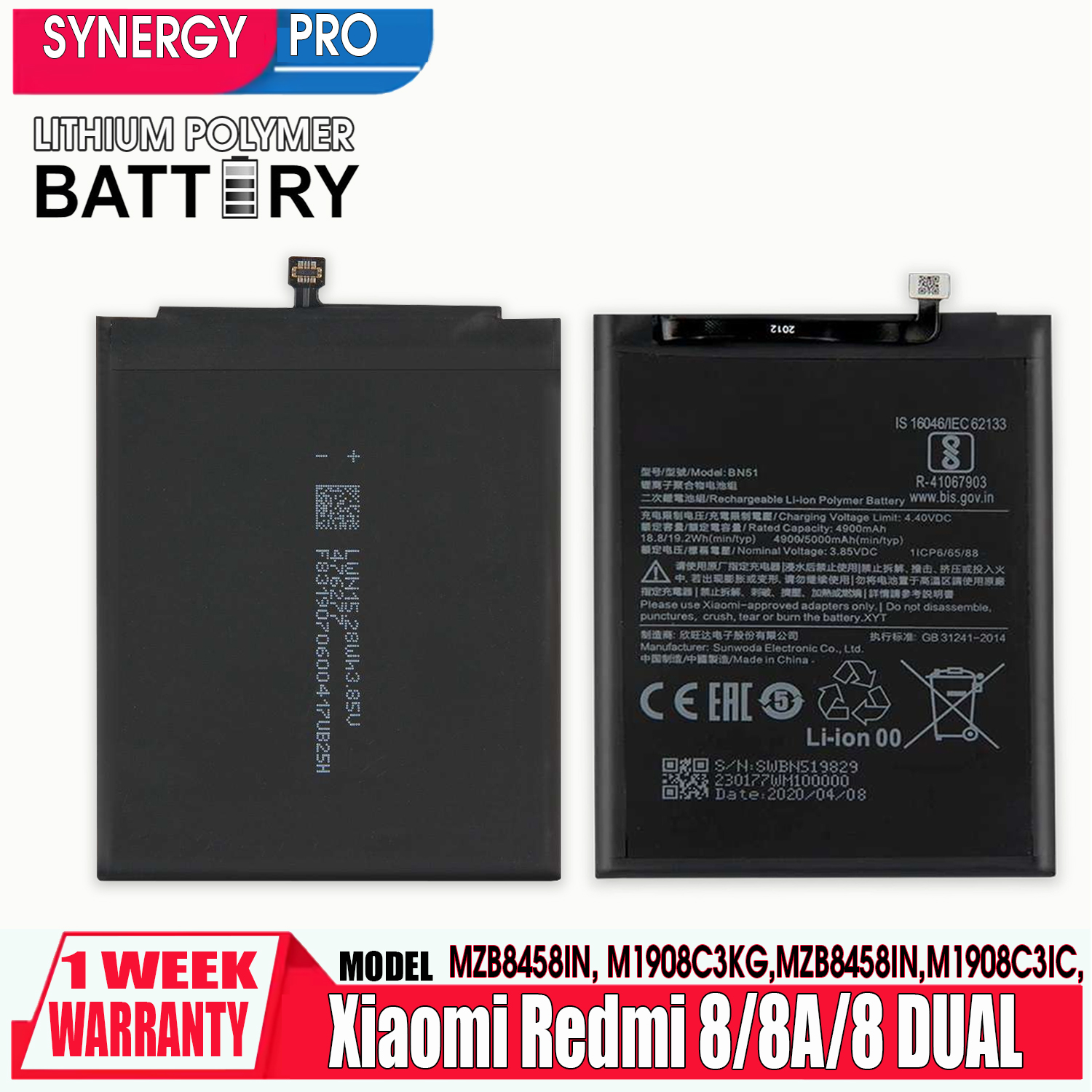 BN51 BATTERY FOR XIAOMI REDMI 8/8A/8 DUAL BATTERY MODEL BN51 5000MAH ...