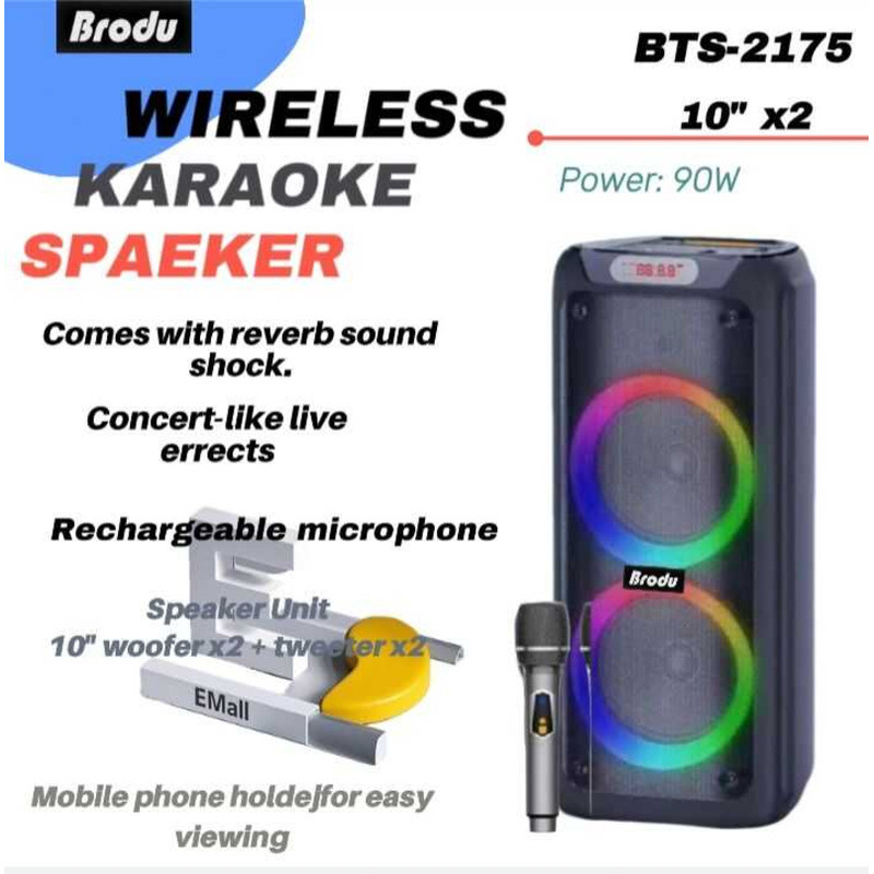 Brodu Bts-2175 10X2 Imch IKARAOKE BOX Professional System Bluetooth ...