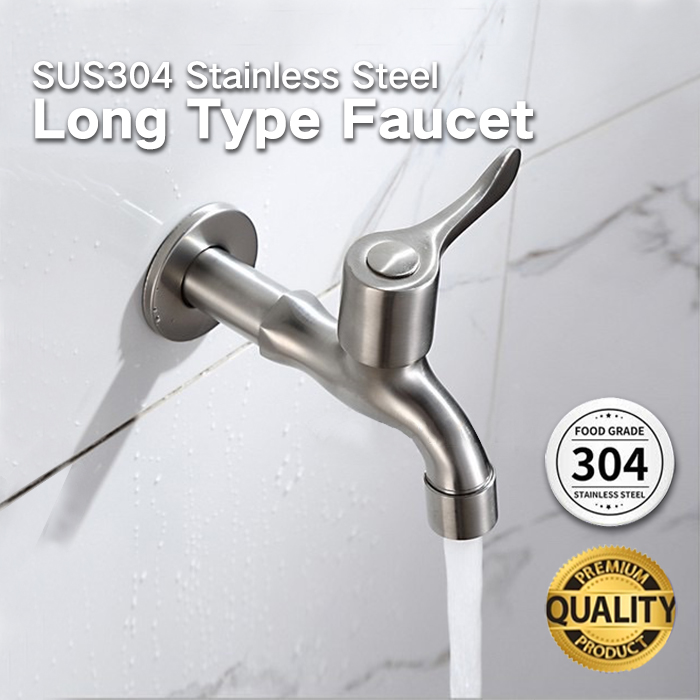 SUS304 Stainless Steel 304 Long Type Faucet Wall Faucet Kitchen ...