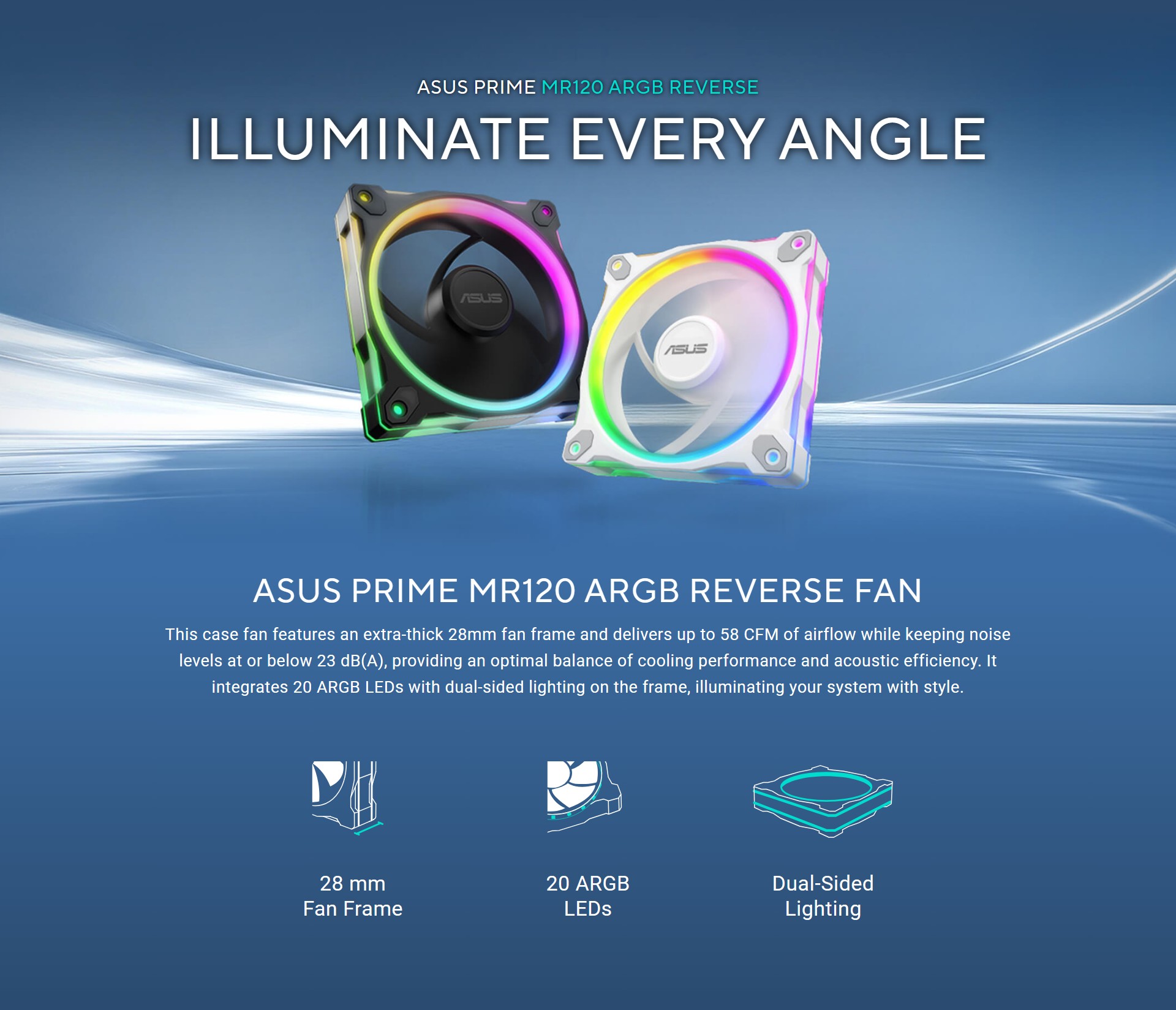 Asus Prime MR120 ARGB Reverse Aura Sync 1600 RPM Dual-sided Frame ...