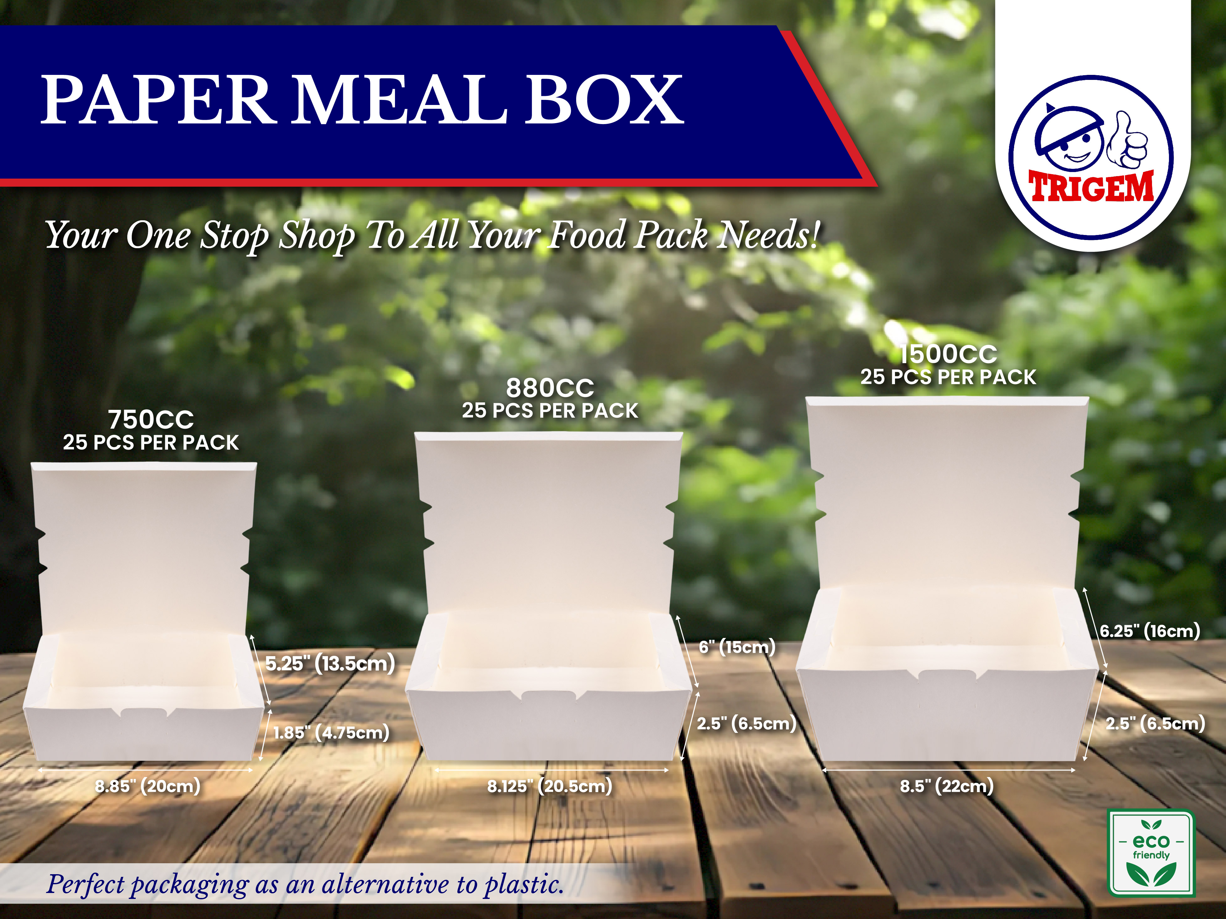 [ 25 Pcs Per Pack ] TRIGEM MEAL BOX Lunch Box 750 cc; 880 cc; 1300 cc ...