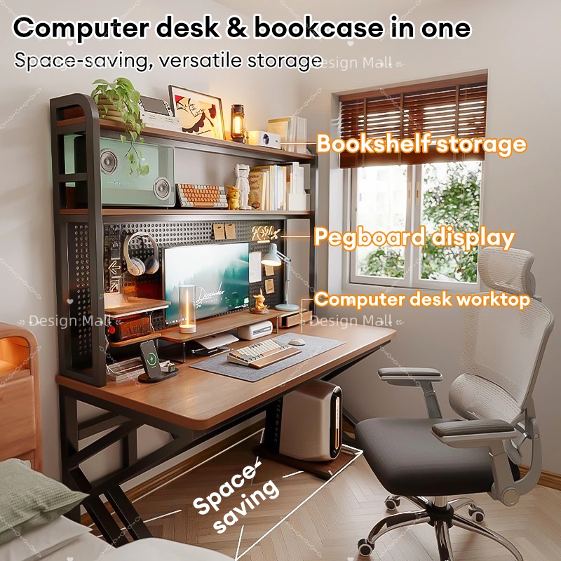 Computer Desk Office Desk Gaming Desk Storage with Pegboard 140cm Home ...