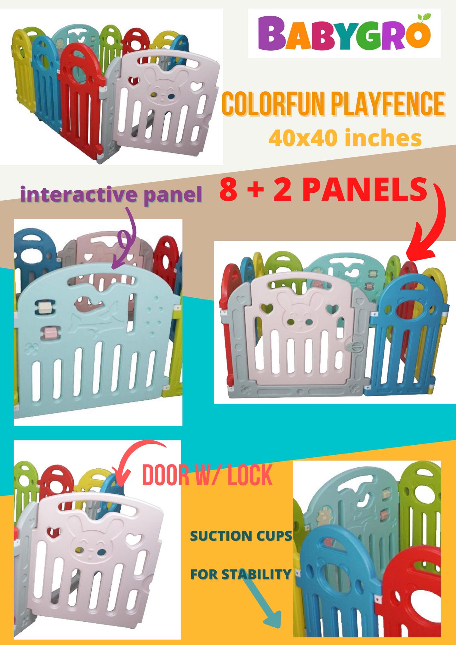 Babygro Playfence / Playpen / Play yard / Safety Rail (8+2 Panels ...