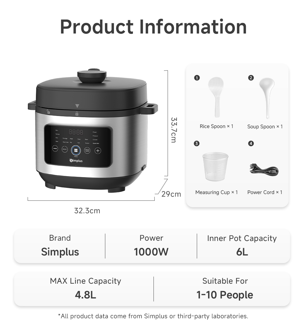 INSSA x Simplus 6L Multi-Cooker - Pressure & Rice Cooker, 12 Menus ...