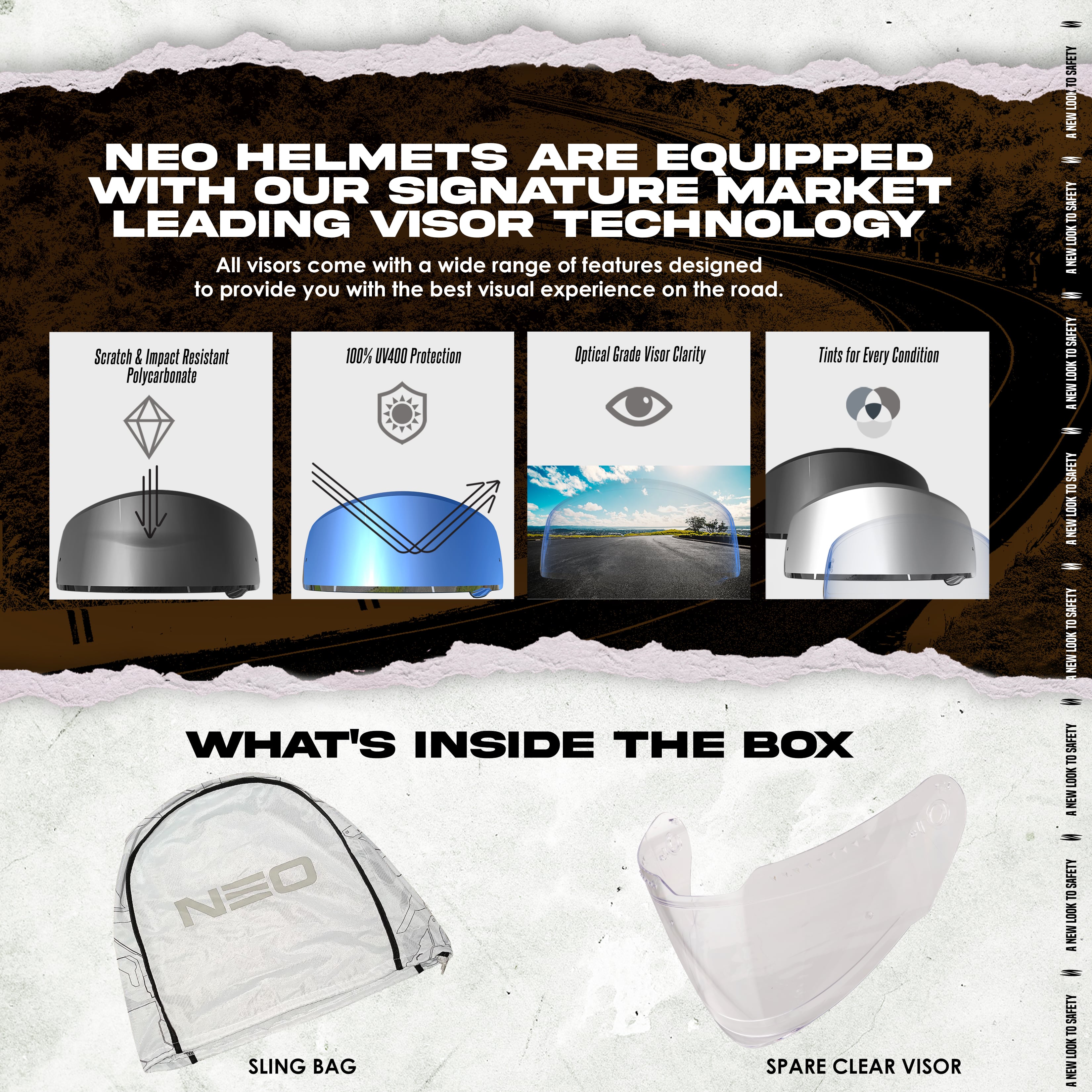 Neo Raze PD S0 V2 - Full Face Motorcycle Helmet (Free Clear Visor ...