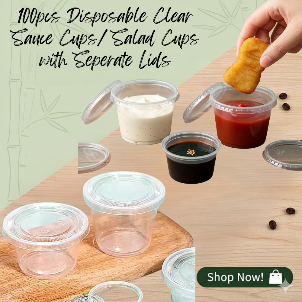 100pcs Disposable Clear Sauce Cups with Lids | Salad, Dressing ...