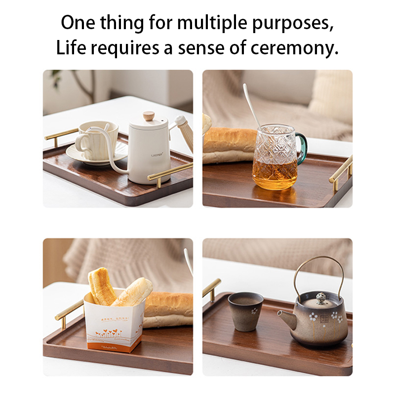 Bamboo and Wood Tea Tray Rectangular Solid Wood Serving Tray With ...