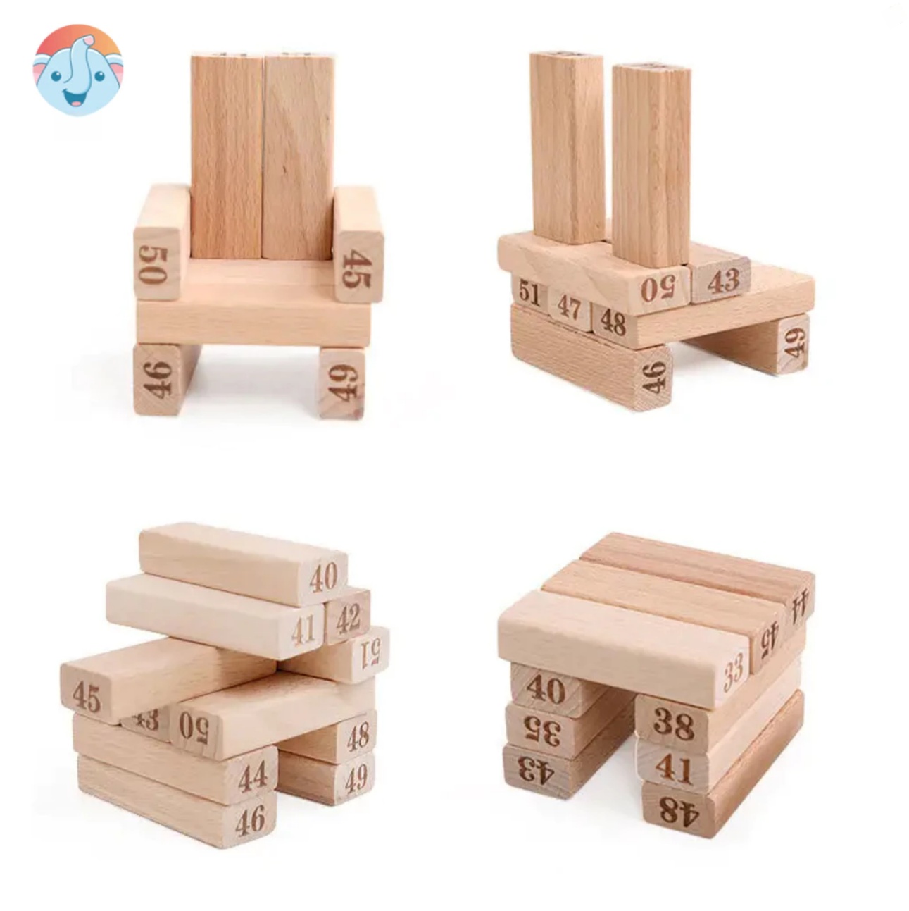 Wooden Blocks Stacking Games 54 pcs Tumbling Tower Blocks Game for Kids ...
