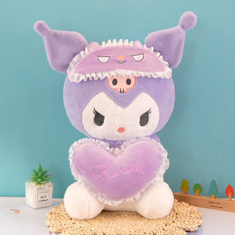 45CM Sanrio Kuromi Melody Plush Doll Eye Mask Hug Heart Kawaii Stuffed ...