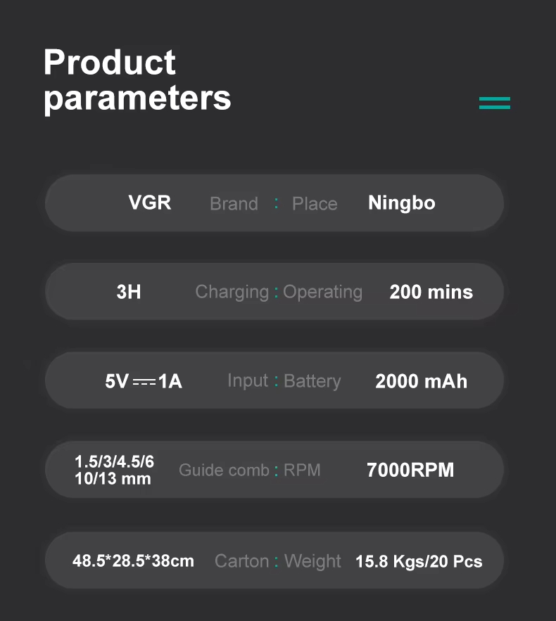 VGR V-600 V-900 Professional Men's Hair Clippers Set LED Display USB Rechargeable Hair Trimmer ...