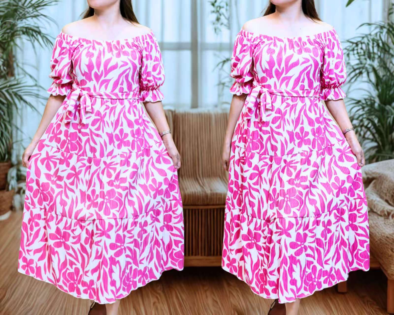 New arrival Floral pattern offshoulder maxi dress women's suit casual ...
