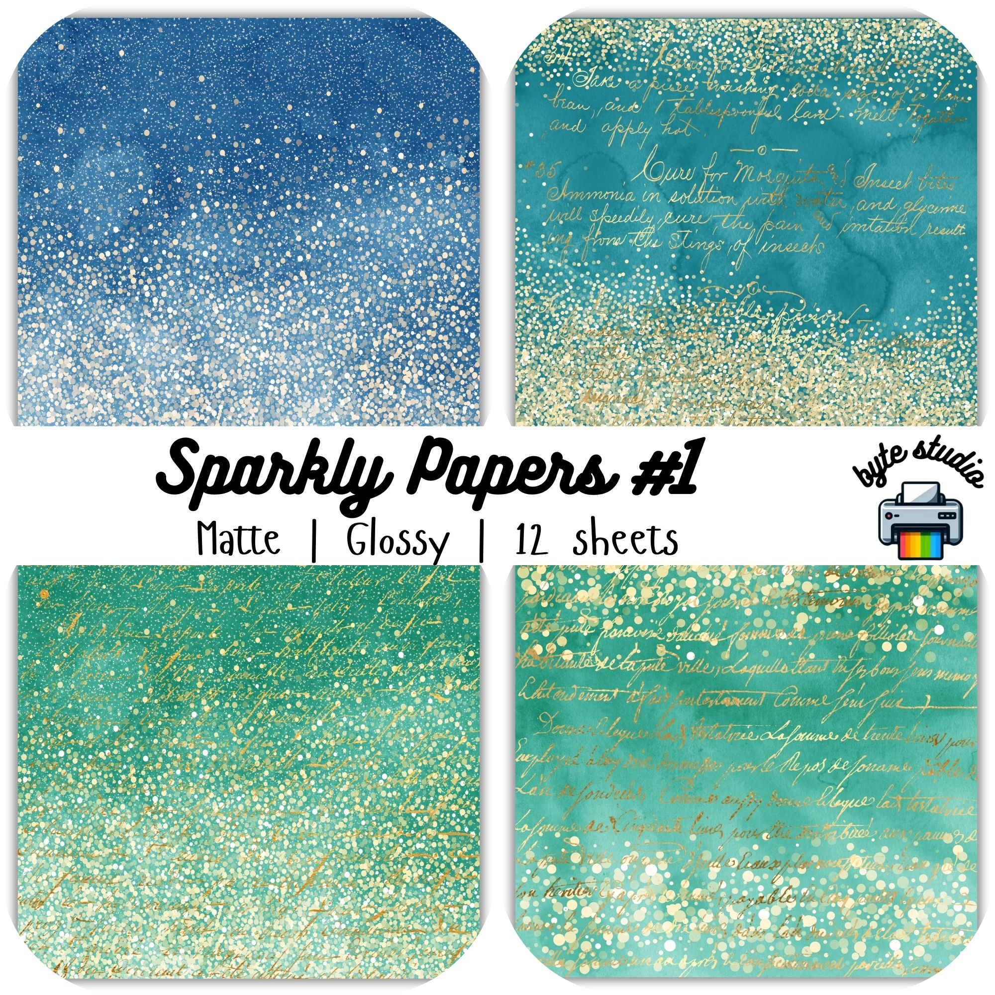 12 Sheets 8x8 Sparkly Papers #1 by byte studio | Cardstock Craft Paper ...