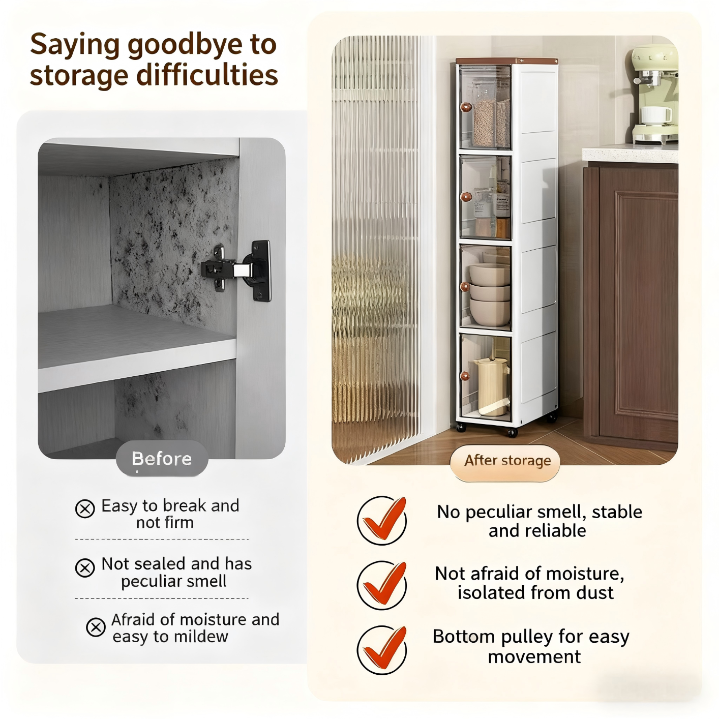 20cm Makitid na Gap Storage Cabinet para sa Banyo at Kusina Side Door ...