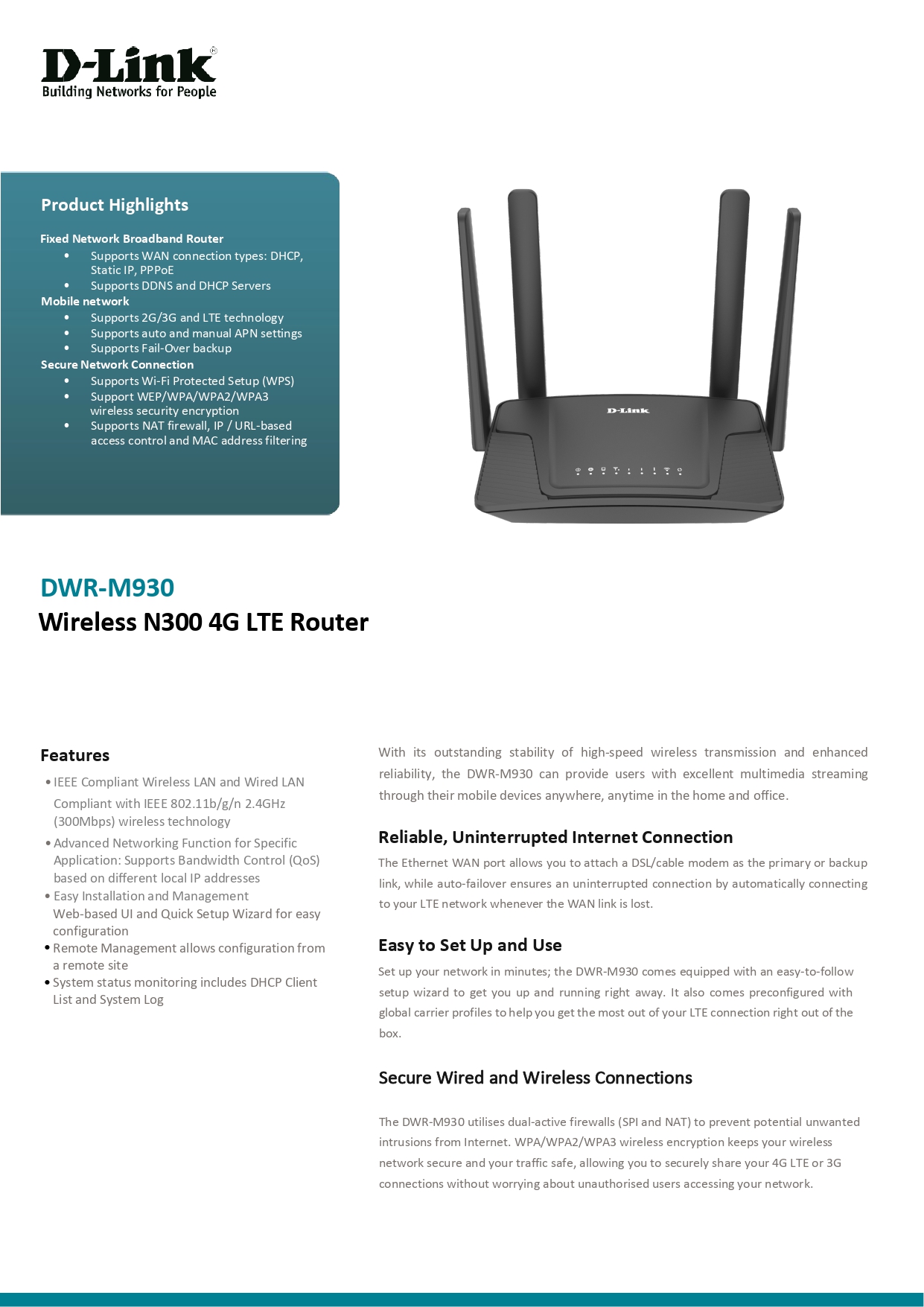 D-Link DWR-M930 Wireless N300 4G LTE Router | Up to 32 users | WAN ...