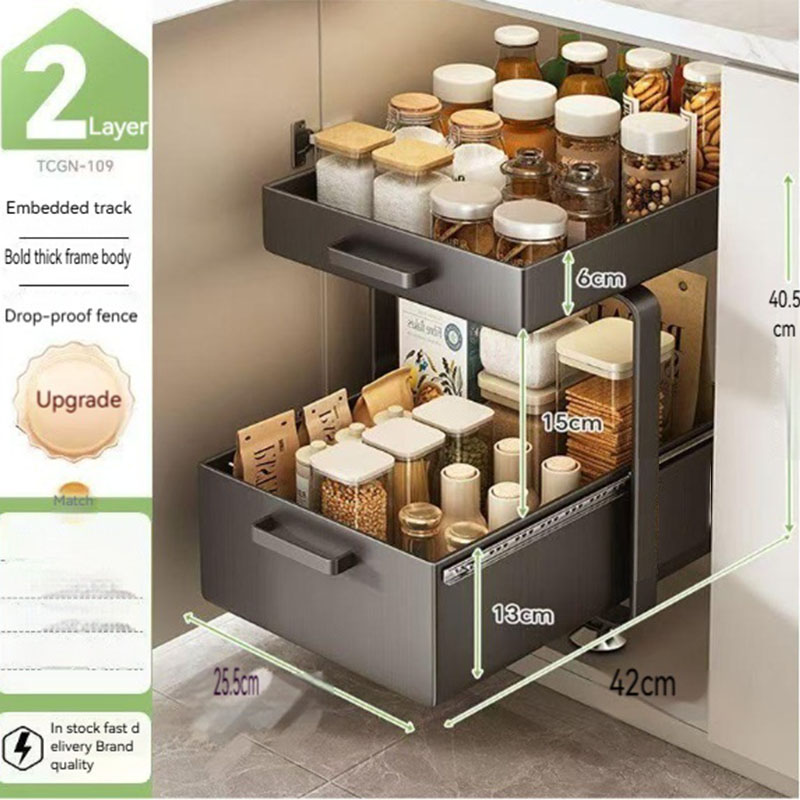 Pull Out Basket Kitchen Organizer Pull Out Cabinet Condiment Rack with ...