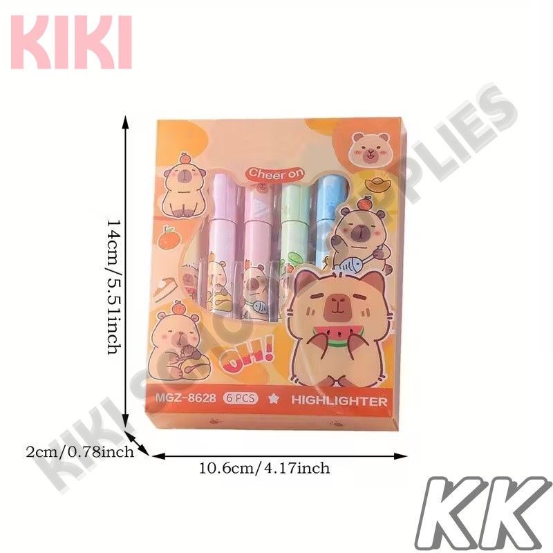 KK 6Pcs/Set Cute Capybara Cartoon Fluorescent Highlighter Pen Drawing ...