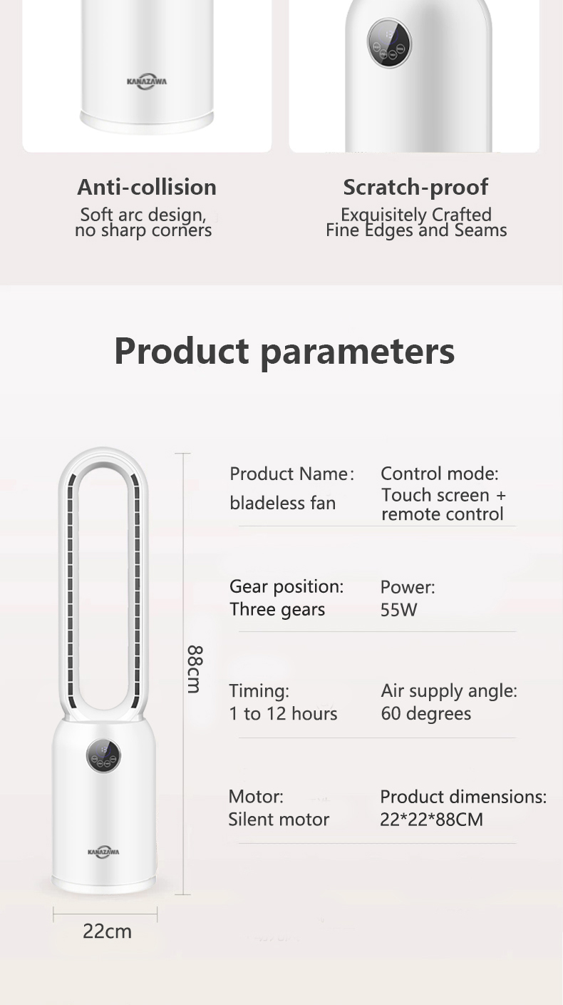 KANAZAWA Bladeless Fan With Remote Control Quiet Energy Efficient For ...