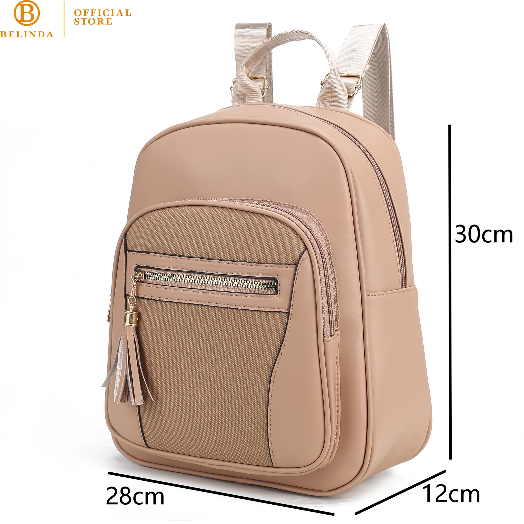 BELINDA Backpack For Women PU Leather Waterproof Korean Fashion Ladies ...