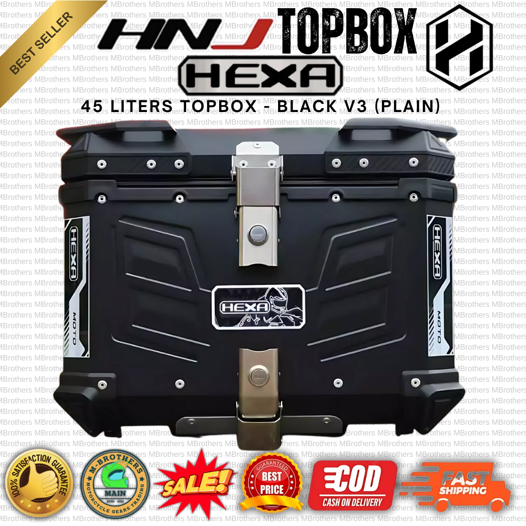 Topbox Only HNJ Hexa V3 Black 45 Liters Hard Plastic Top Box Helmet ...