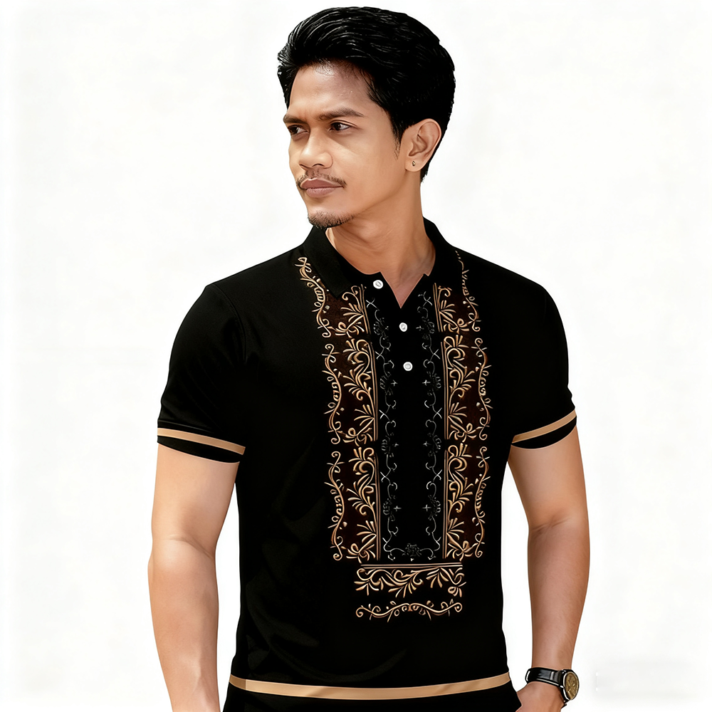 Philippine Ethnic/Tribal Modern Barong Polo Shirt For Men Summer Casual ...