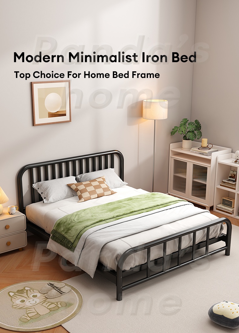 Metal Bed Frame Single/Queen/King Iron Bed Frame No Headboard&Sofa Bed ...