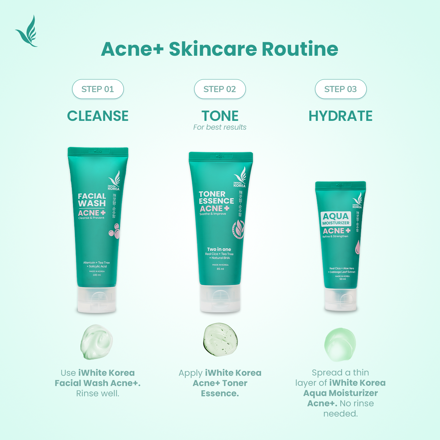 iWhite Korea Acne+ Facial Wash 100ml & Acne+ Aqua Moisturizer 50ml ...