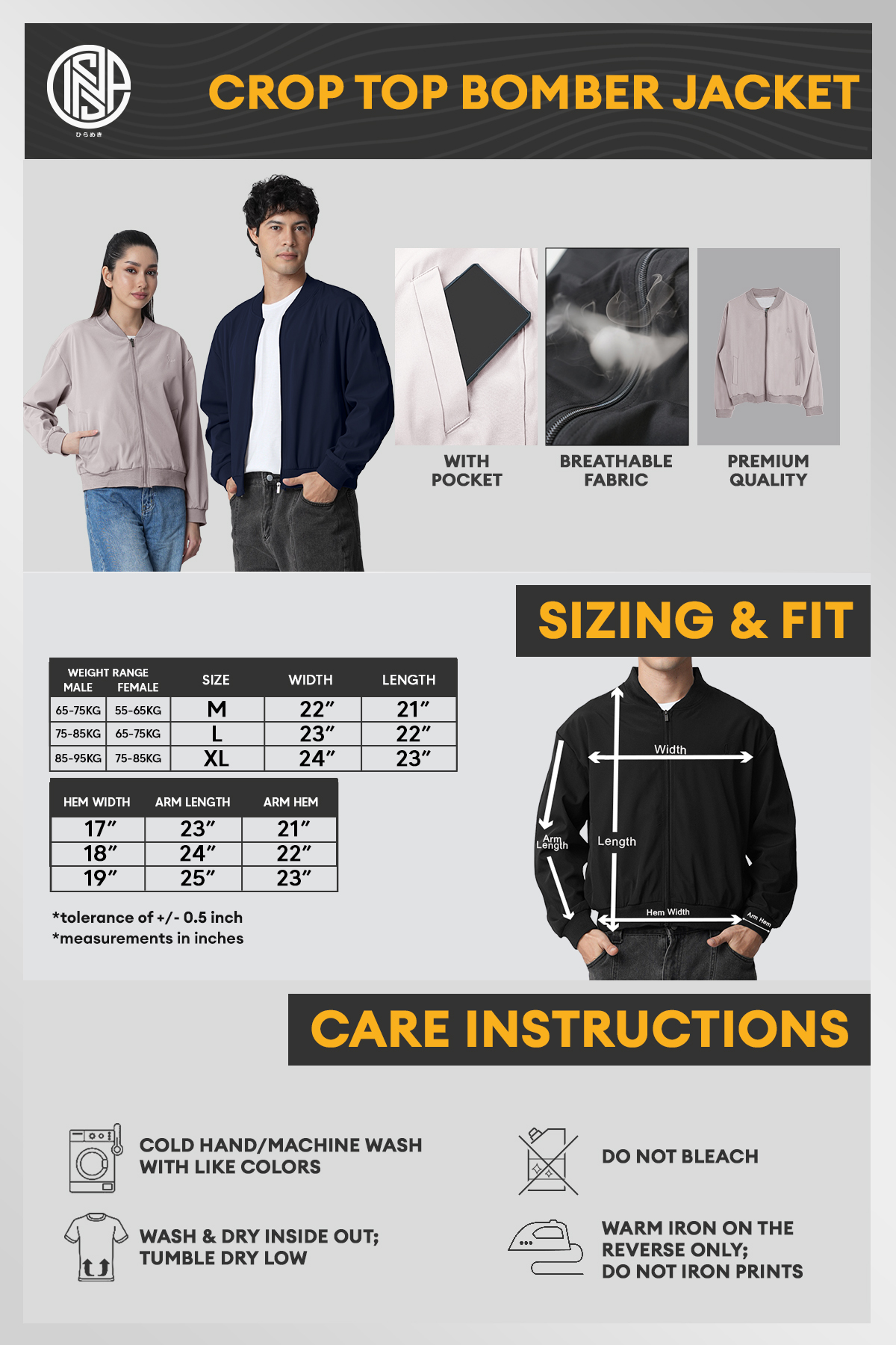 COLLAB by Inspi Korean-Style Cropped Bomber Jacket For Women Full ...