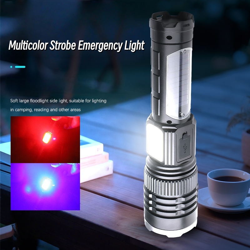 【Solar Charging】Super Bright LED Flashlight Power Bank - 4 Light Colors ...