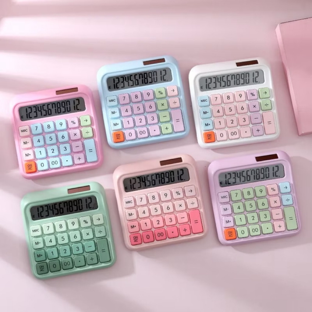 Pastel Color Desk Type Calculator 12 Digits Solar & Battery Big Button ...