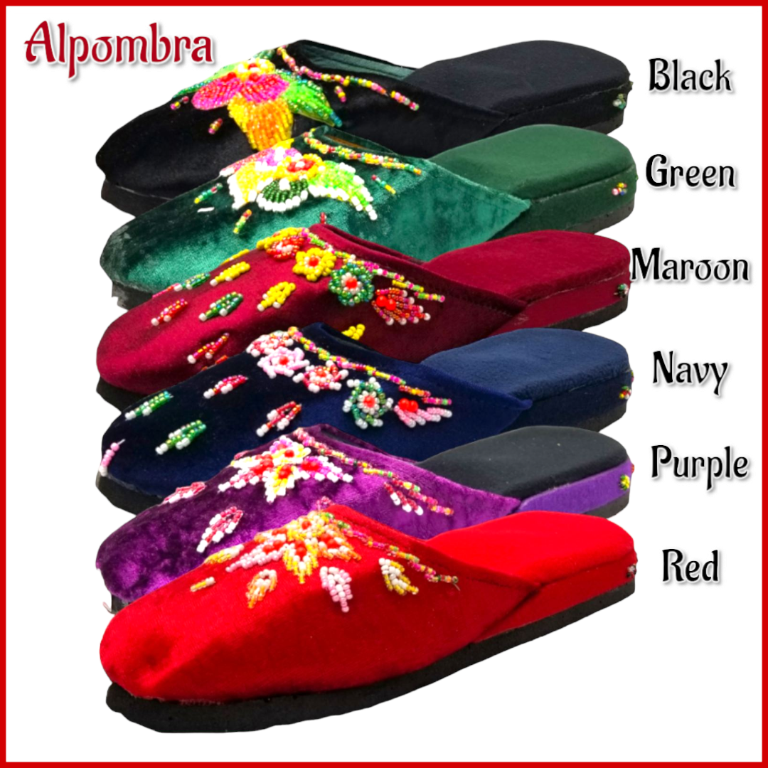 Alpombra Ladies 'Close-Toe' lightweight velvet beaded indoor/outdoor ...