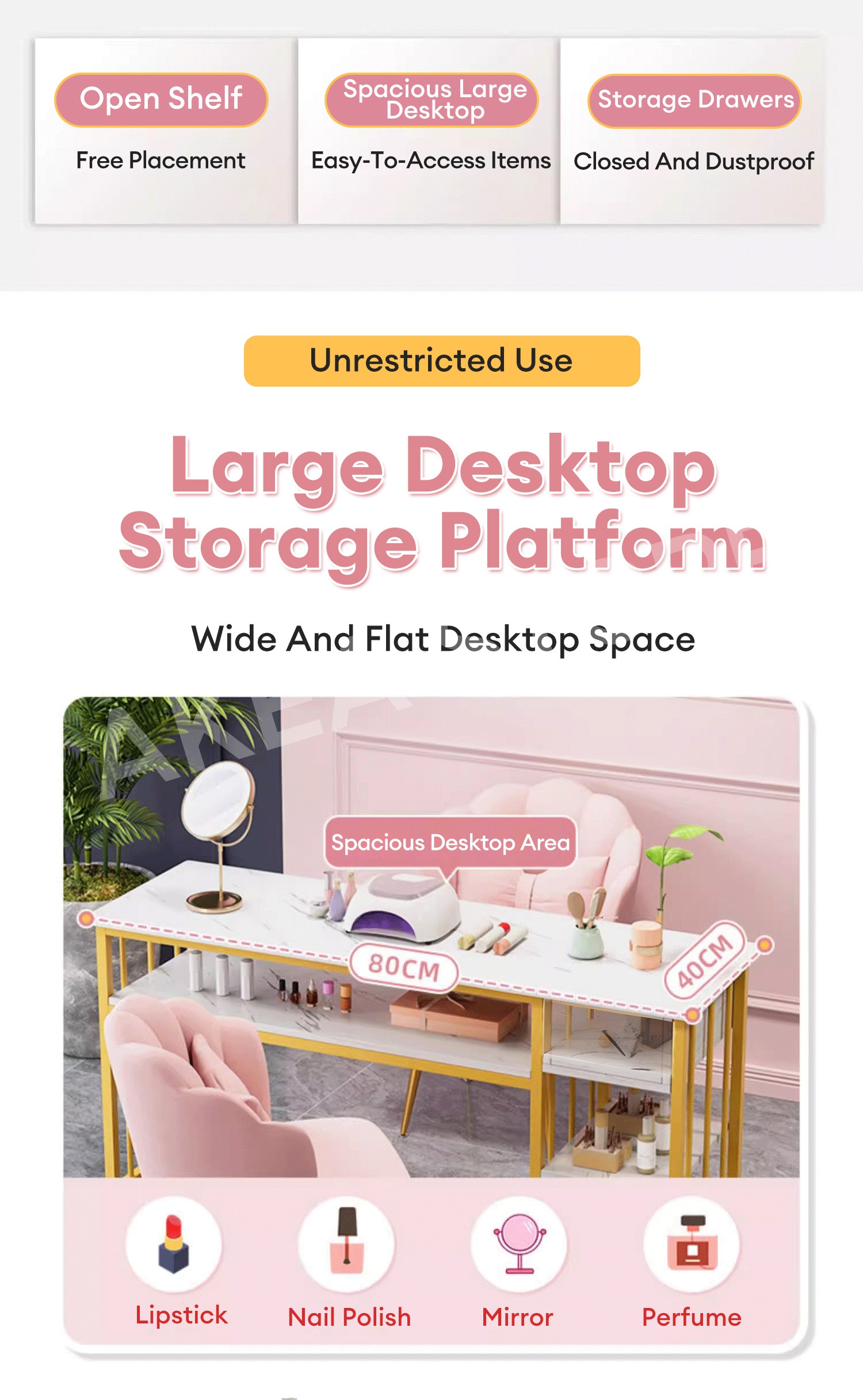 AKEA Nail Table Dressing Table Manicure Table With Drawers ...