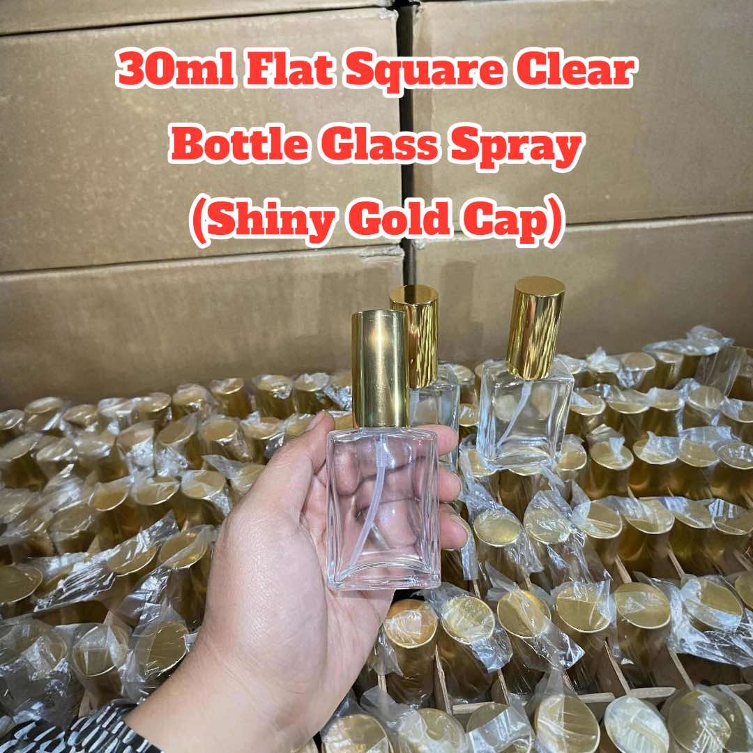 30ml Simple Flat Square Clear Bottle – Refillable Spray with Gold Cap ...