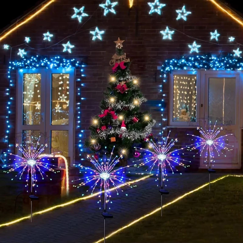 3PCS Firework Lamp Outdoor Waterproof 8 Modes LED Solar Garden Light ...