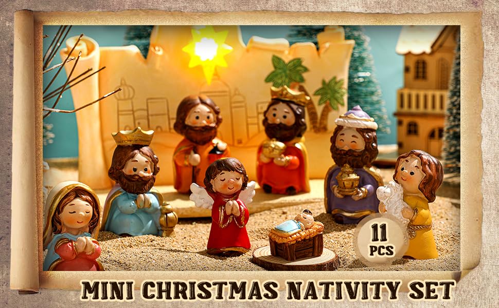 Christmas Belen Holy Family Resin Statue Nativity With Light Xmas ...
