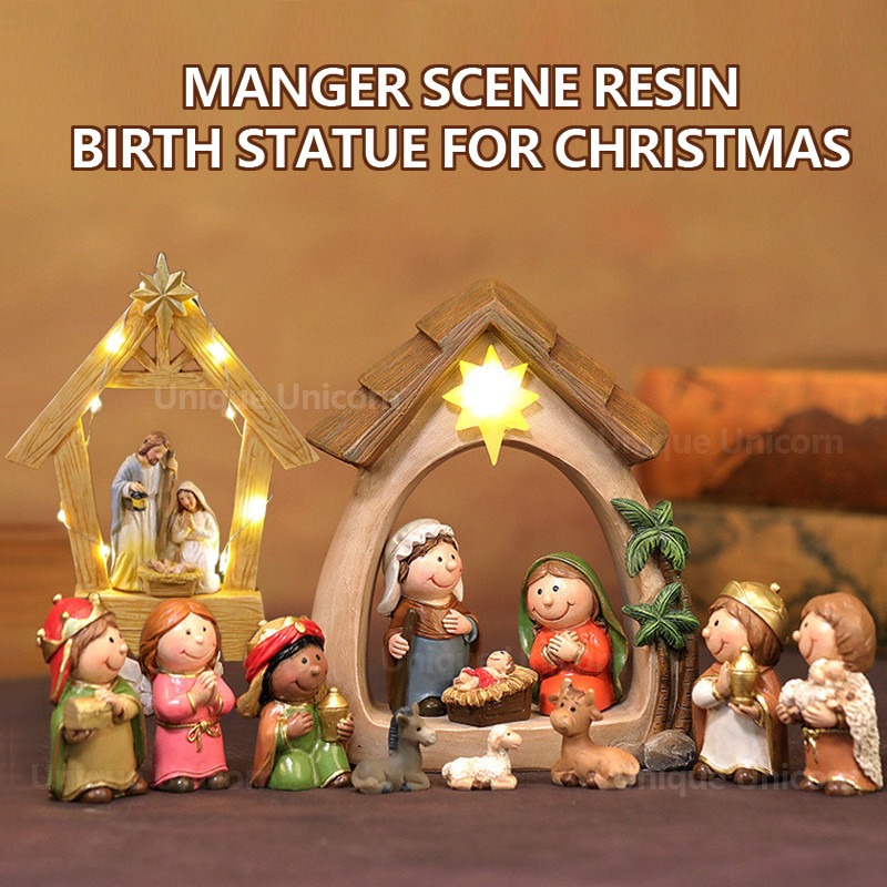 Christmas Manger Group Holy Family Statue Nativity With LED Belen ...