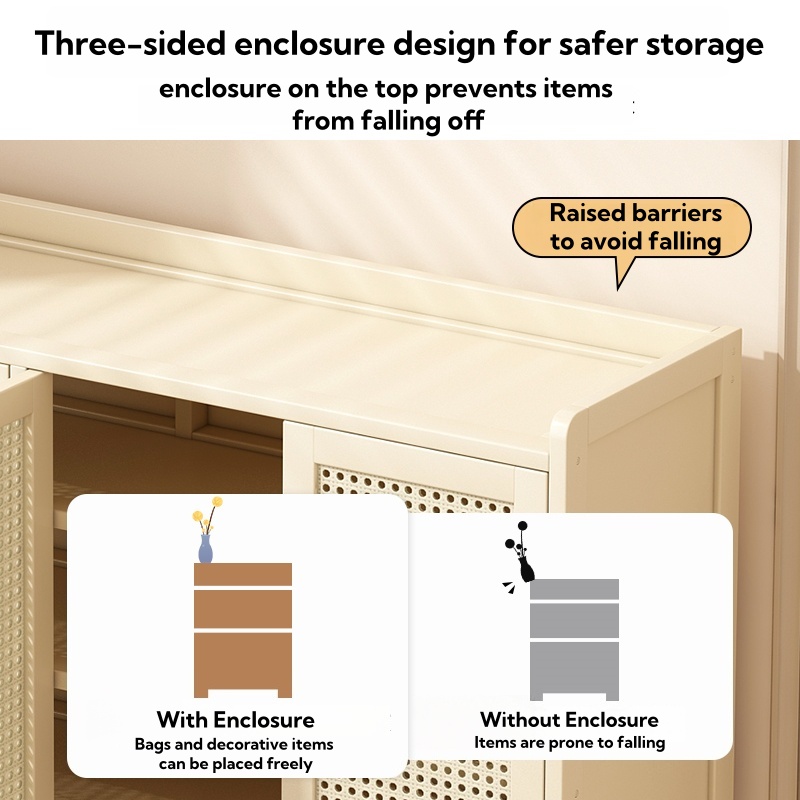 Lunas Shoe Cabinet Multi-Layers High-Grade Wooden Rattan Door Large ...