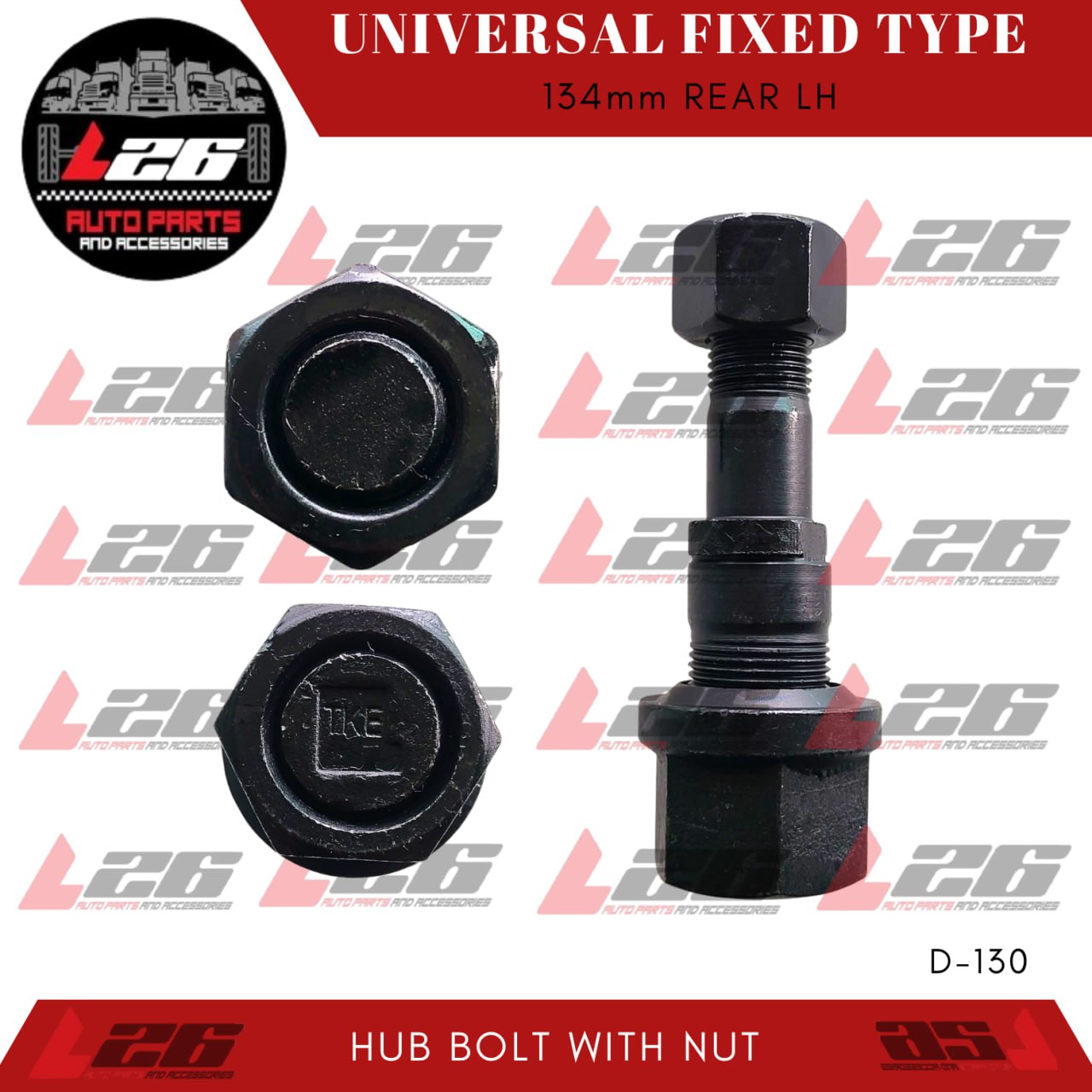 134mm Universal REAR HUB BOLT WITH NUT Fixed Type STUD BOLT WHEEL HUB D ...