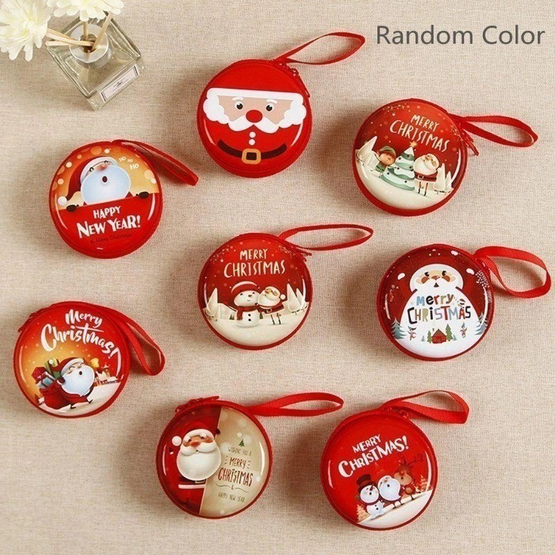 Christmas Coin Purse Zipper Round Xmas Purse Party Gift Change Storage ...