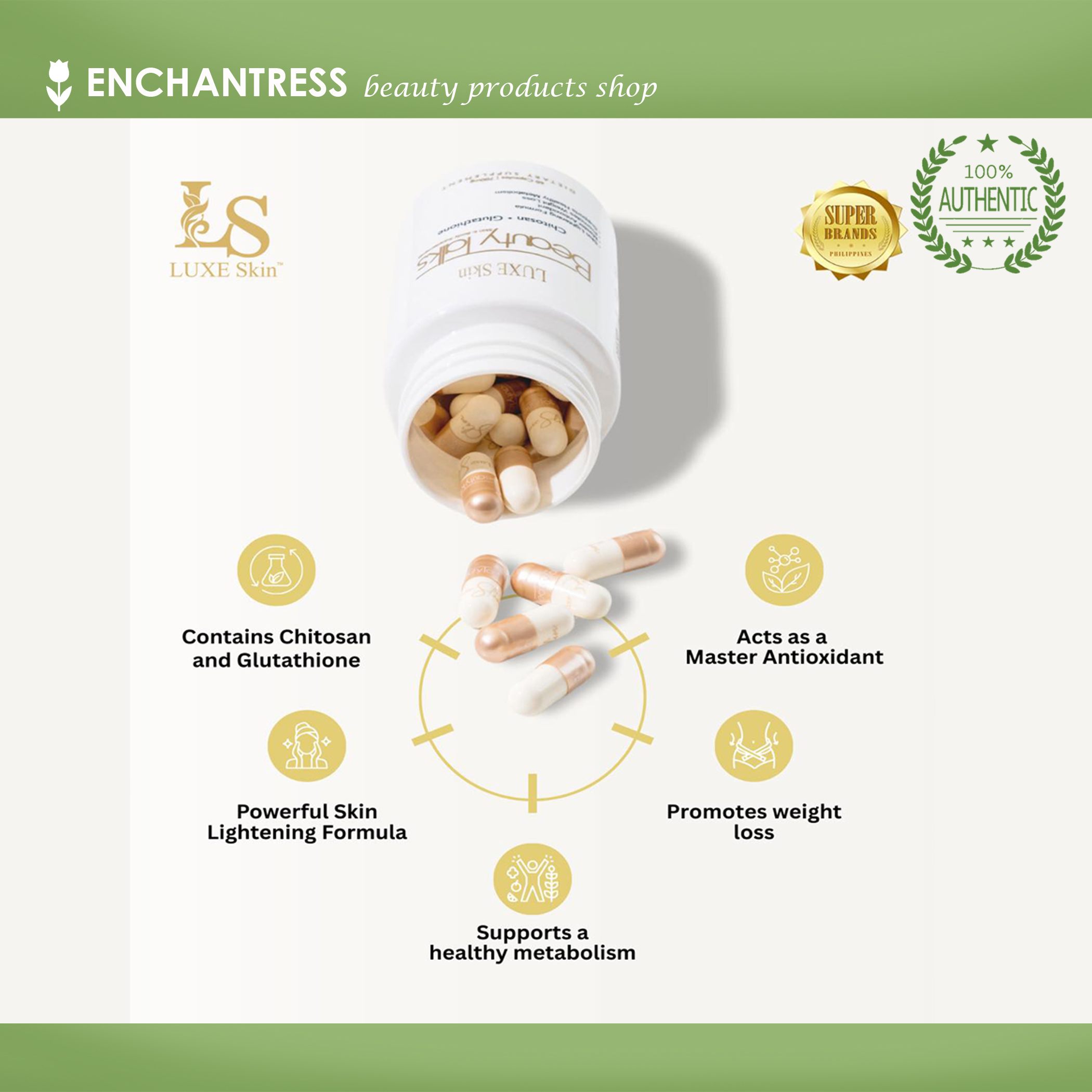 LUXE SKIN Chitosan Glutathione 60 Capsules | Shopee Philippines