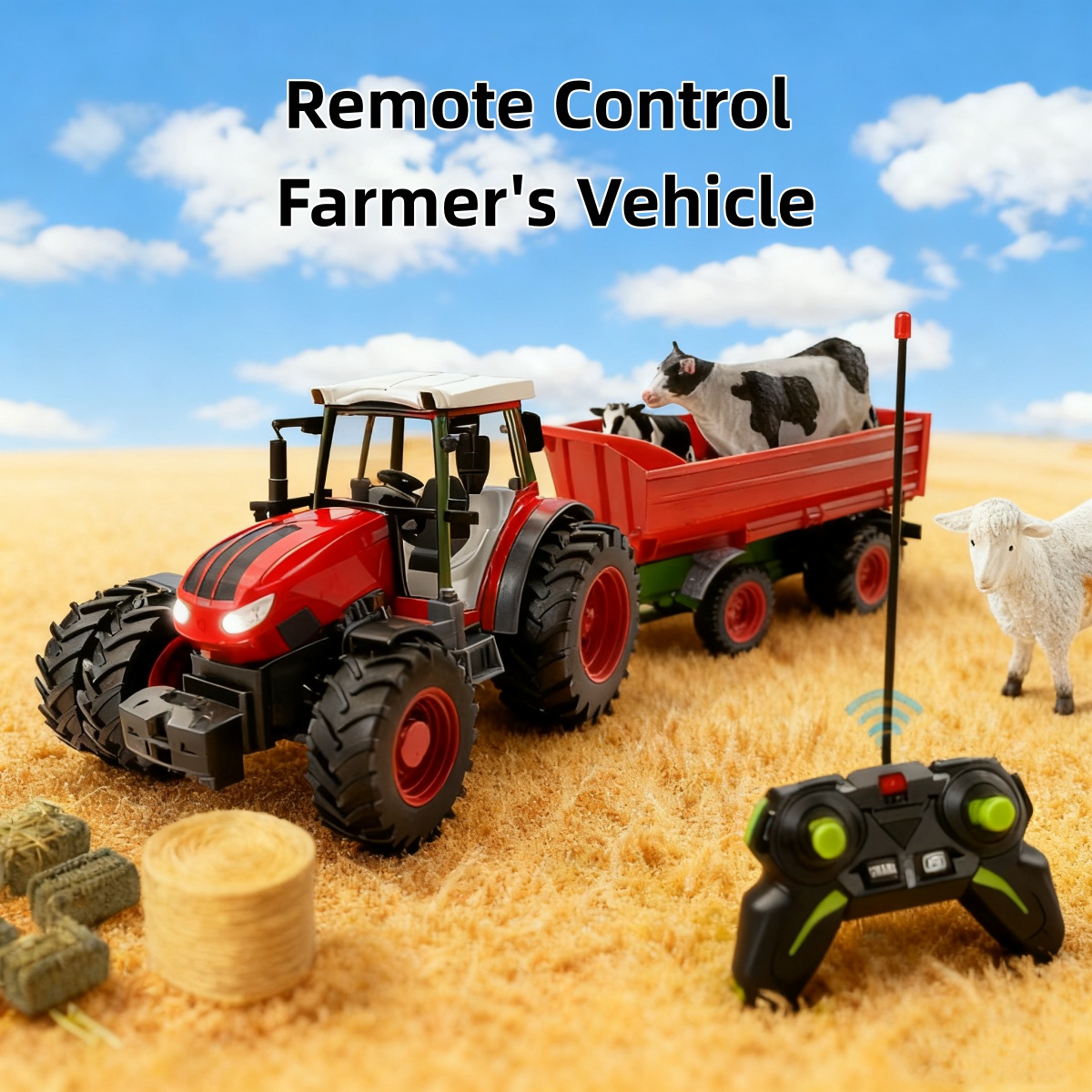 RC Tractor Set Farm Vehicle Toys Remote Control Tractor Toy Kids Remote ...