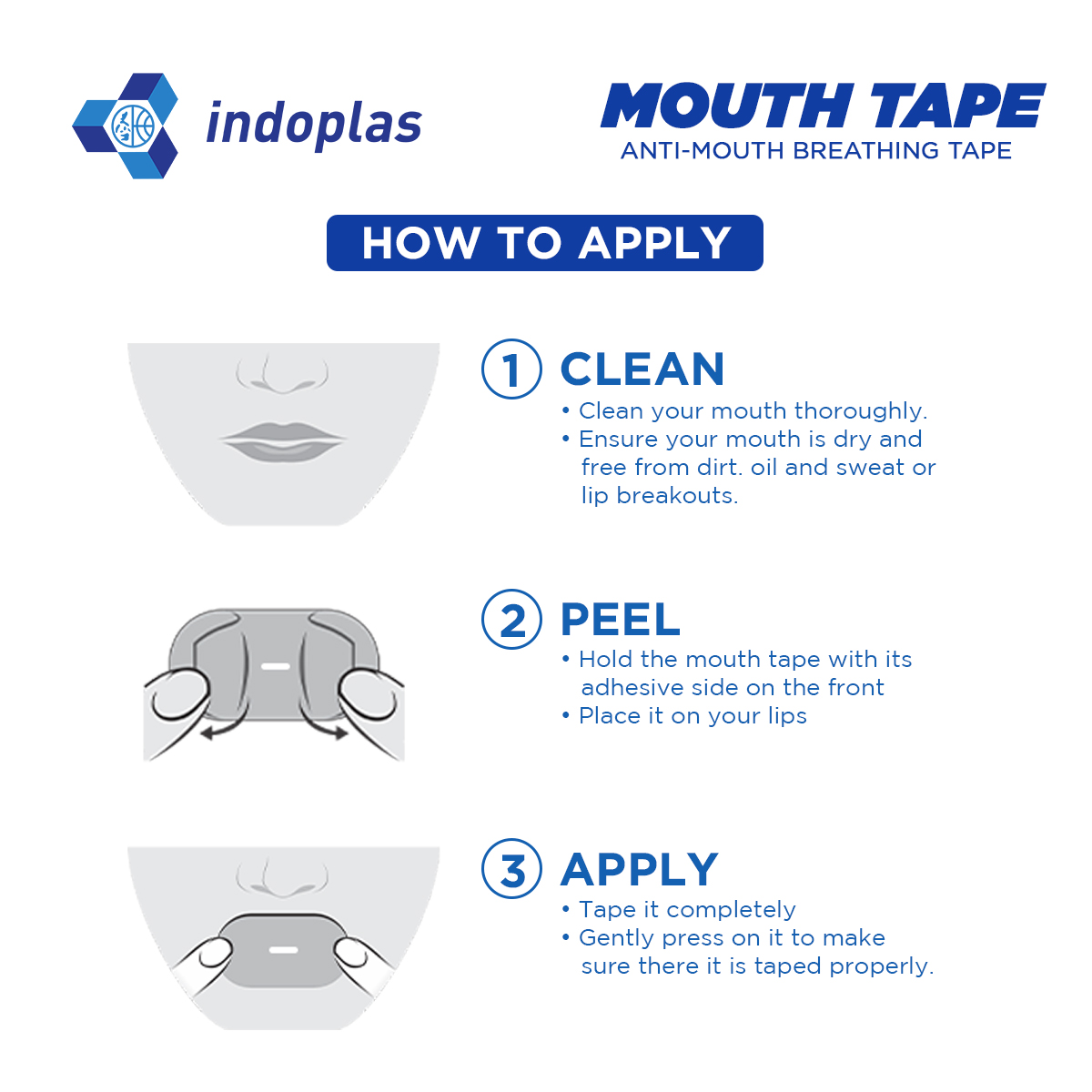 Indoplas Mouth Tape 15s | Anti-mouth Breathing Tape | Single-Use | 1 ...