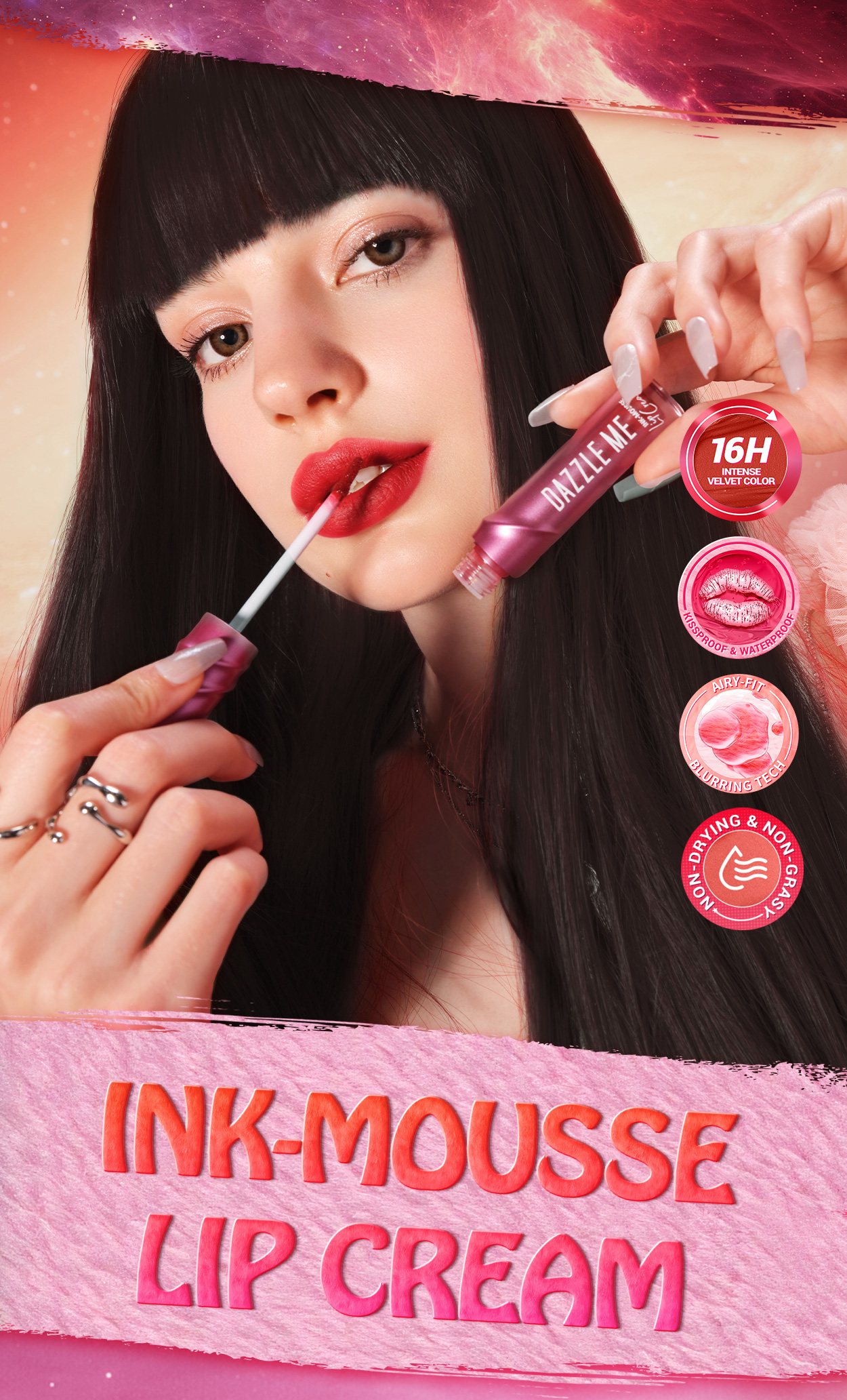 DAZZLE ME Ink-Mousse Lip Cream | 16H Intense Velvet Color Waterproof ...
