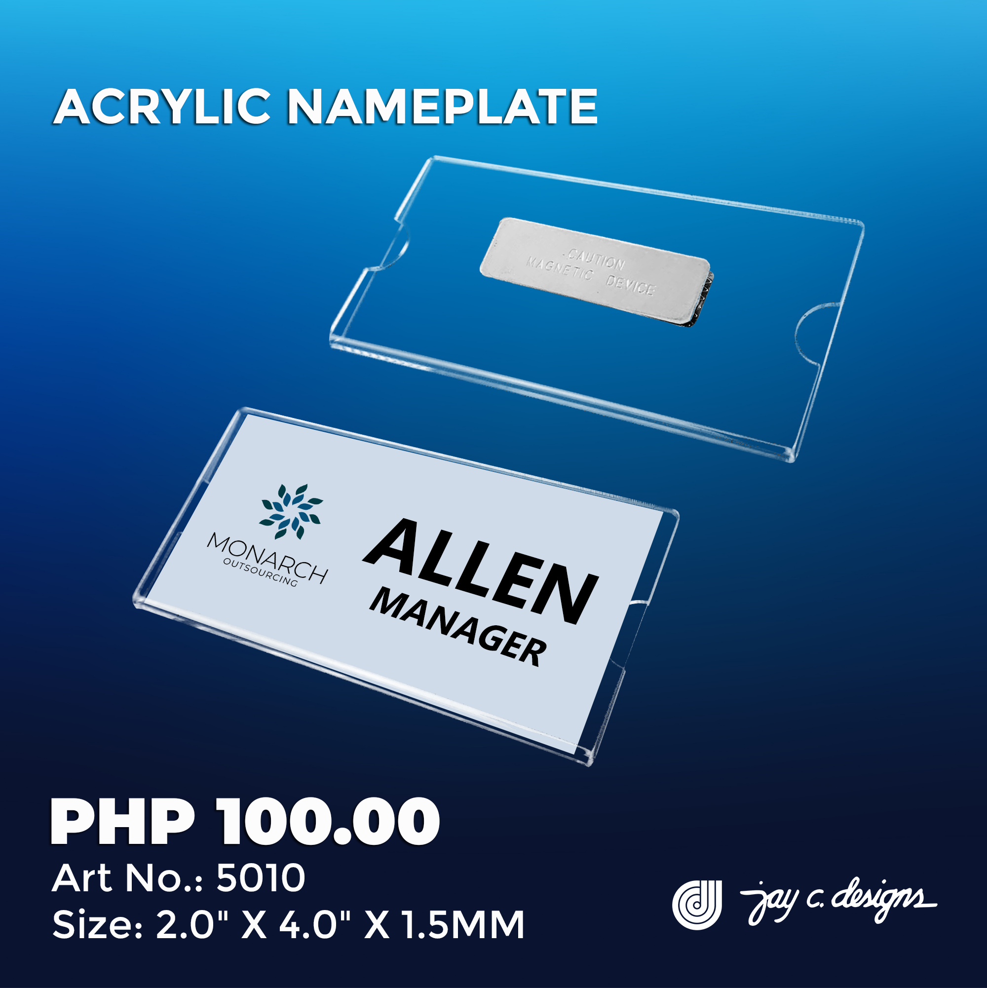 Insertable Nameplate - 2.5cm x 6.6cm - Jay c. Designs - 5002 | Shopee ...