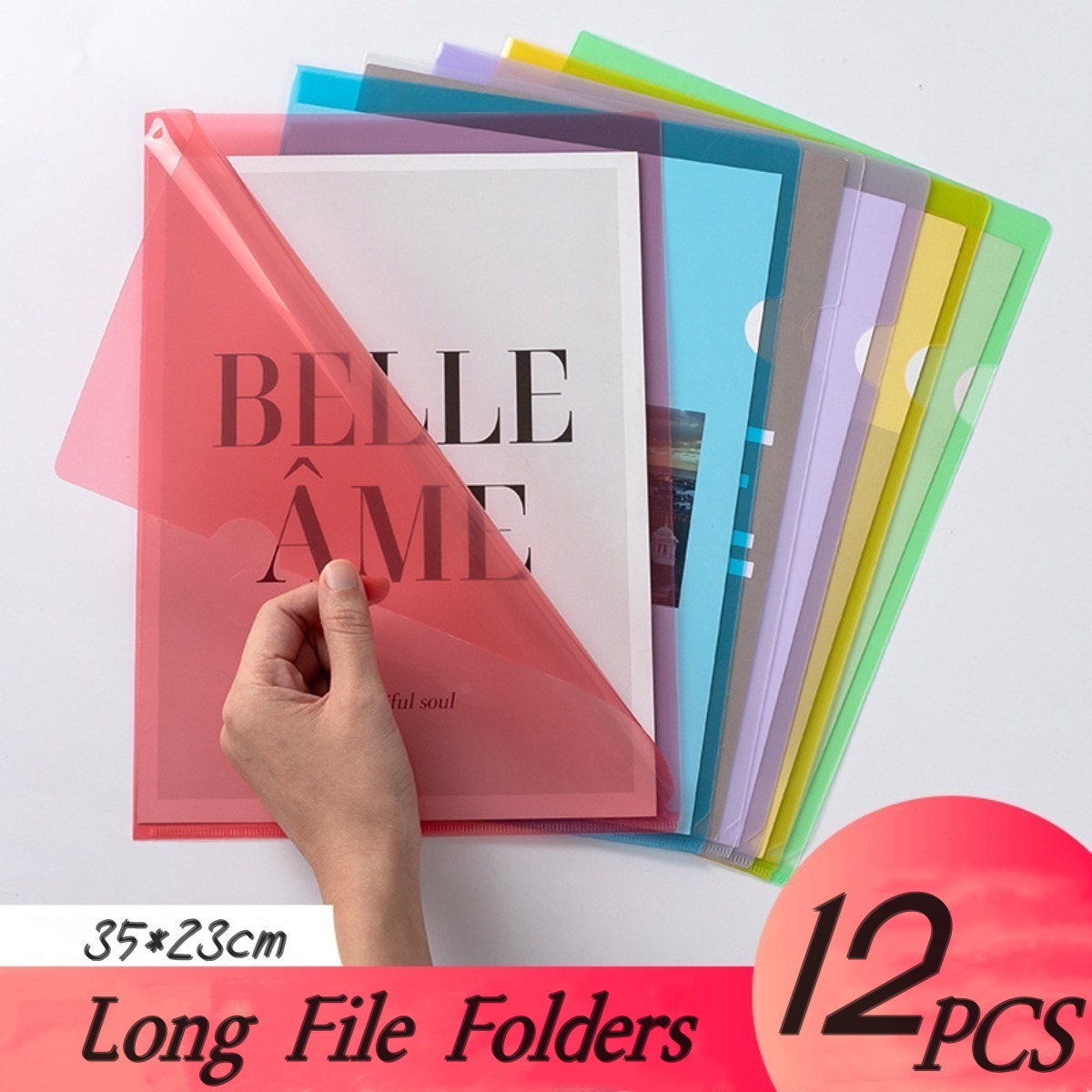 Long L-Type Translucent Envelope Folders 12PCS Plastic Sleeves File ...