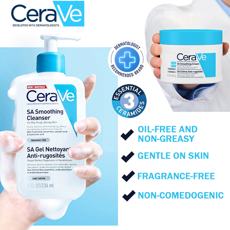 Cerave SA Smoothing Cleanser + Cream Set | Salicylic Acid Duo for ...