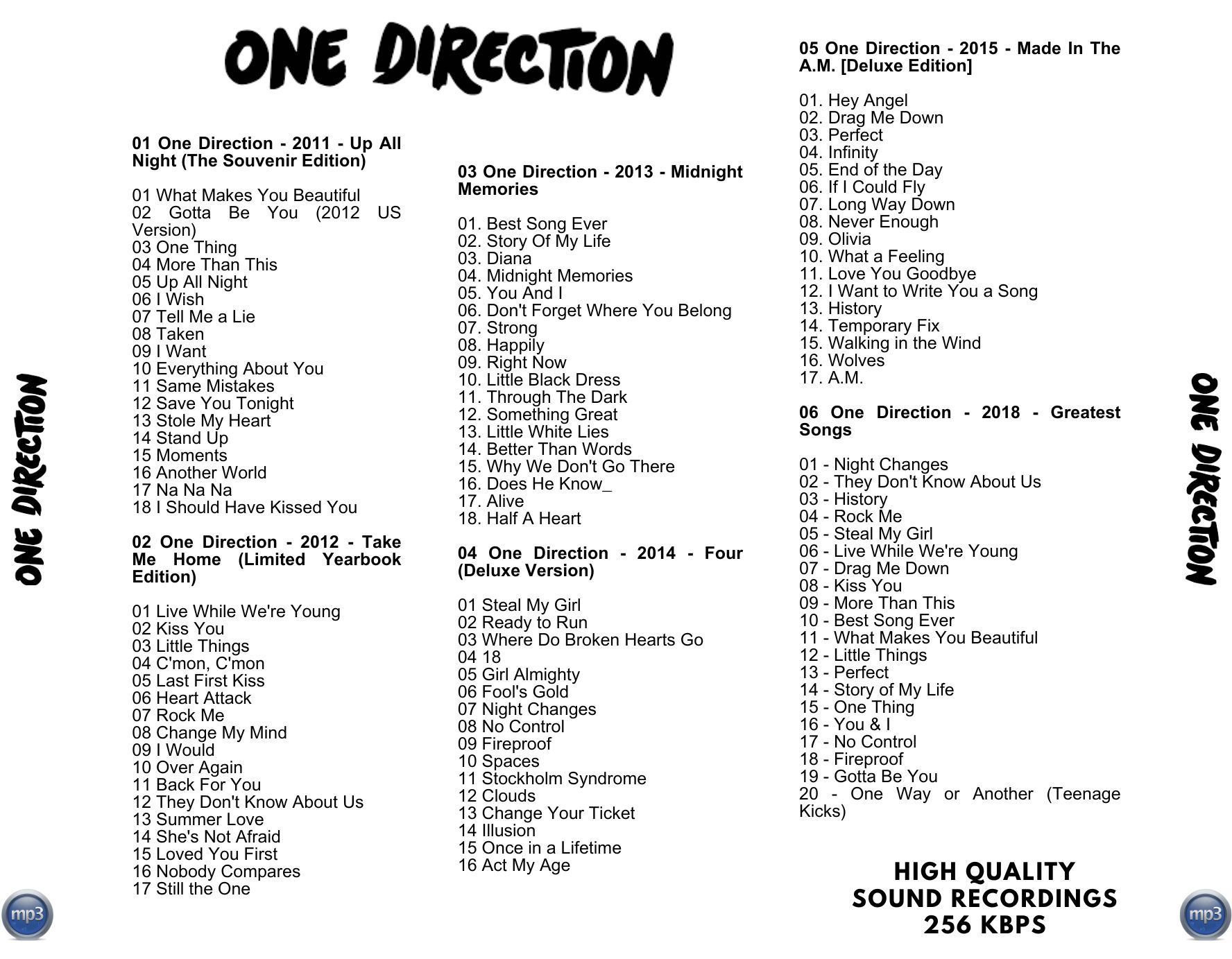 ONE DIRECTION MP3 music CD for PCCDROM and compatibles (not playable to ...