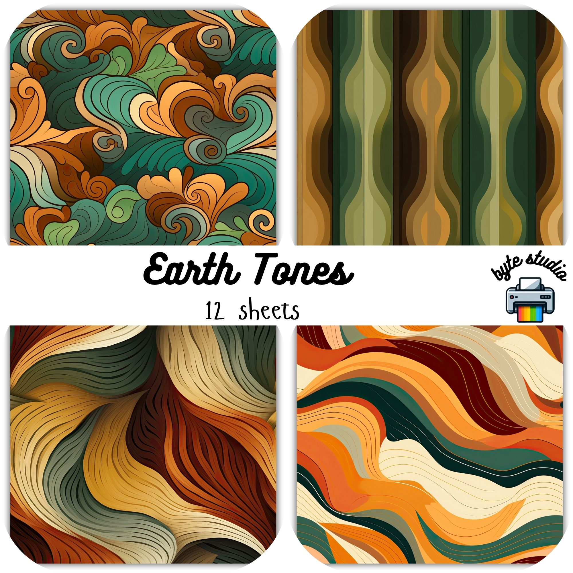 12 Sheets Earth Tones by byte studio | Premium Craft Paper Junk Journal ...