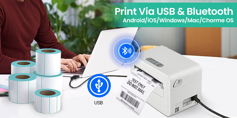 Grozziie A6 Bluetooth Thermal Printer USB iOS Android Waybill Barcode ...